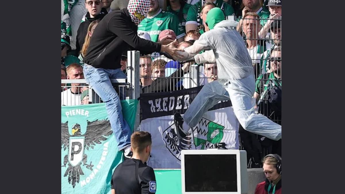 German football fans sabotage VAR monitor as referee left blind to ...